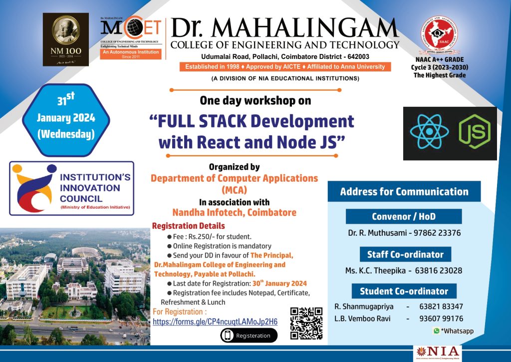 MCA WORKSHOP - Dr. Mahalingam College of Engineering and Technology (MCET)