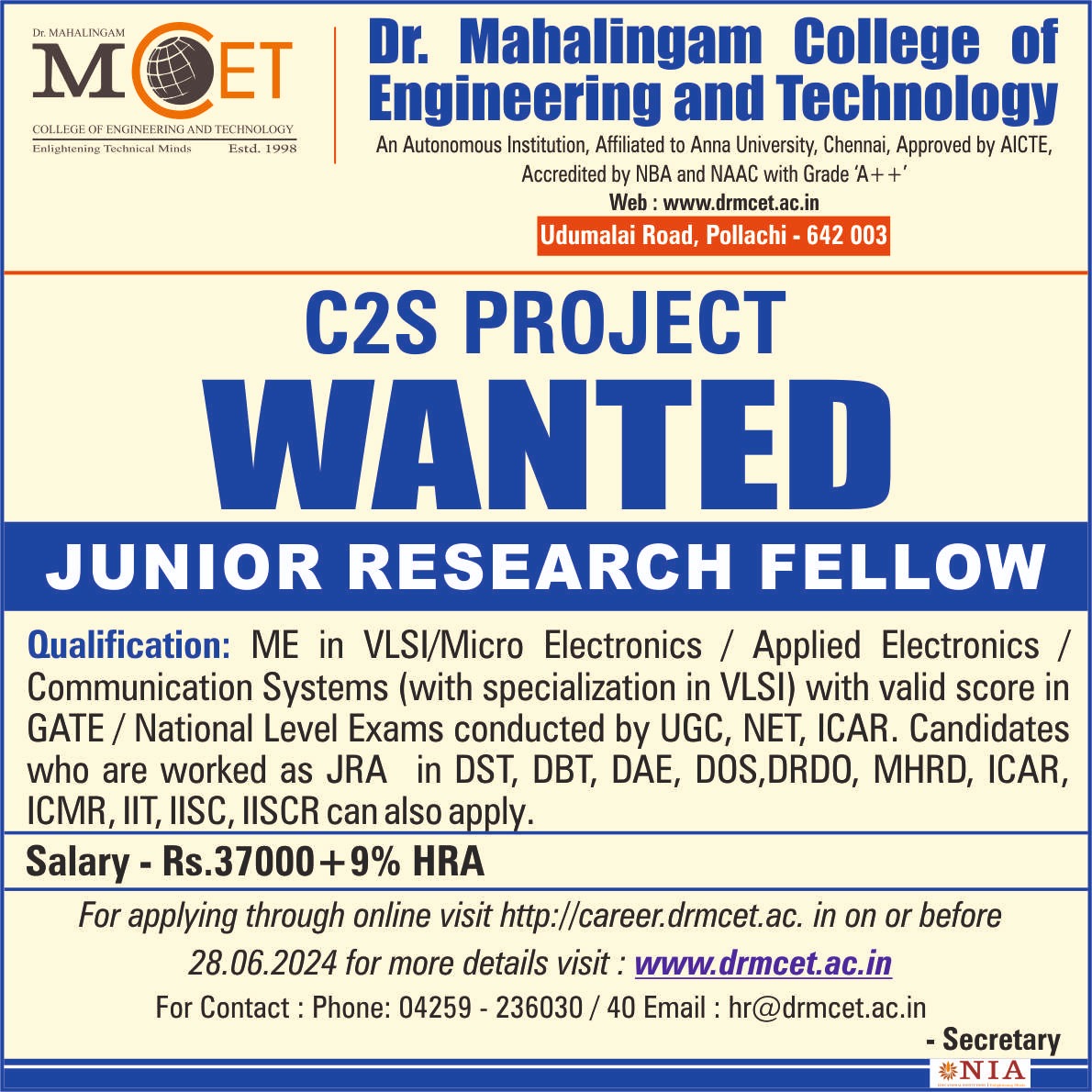 Careers - Dr. Mahalingam College of Engineering and Technology (MCET)