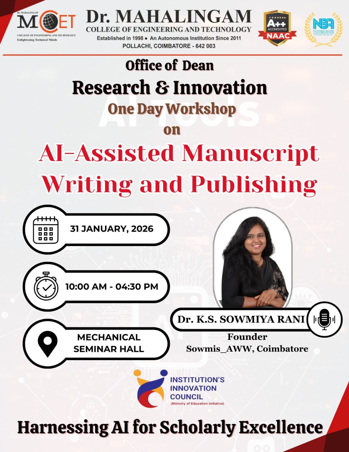 A One-day Workshop on “AI-Assisted Manuscript Writing and Publishing ...