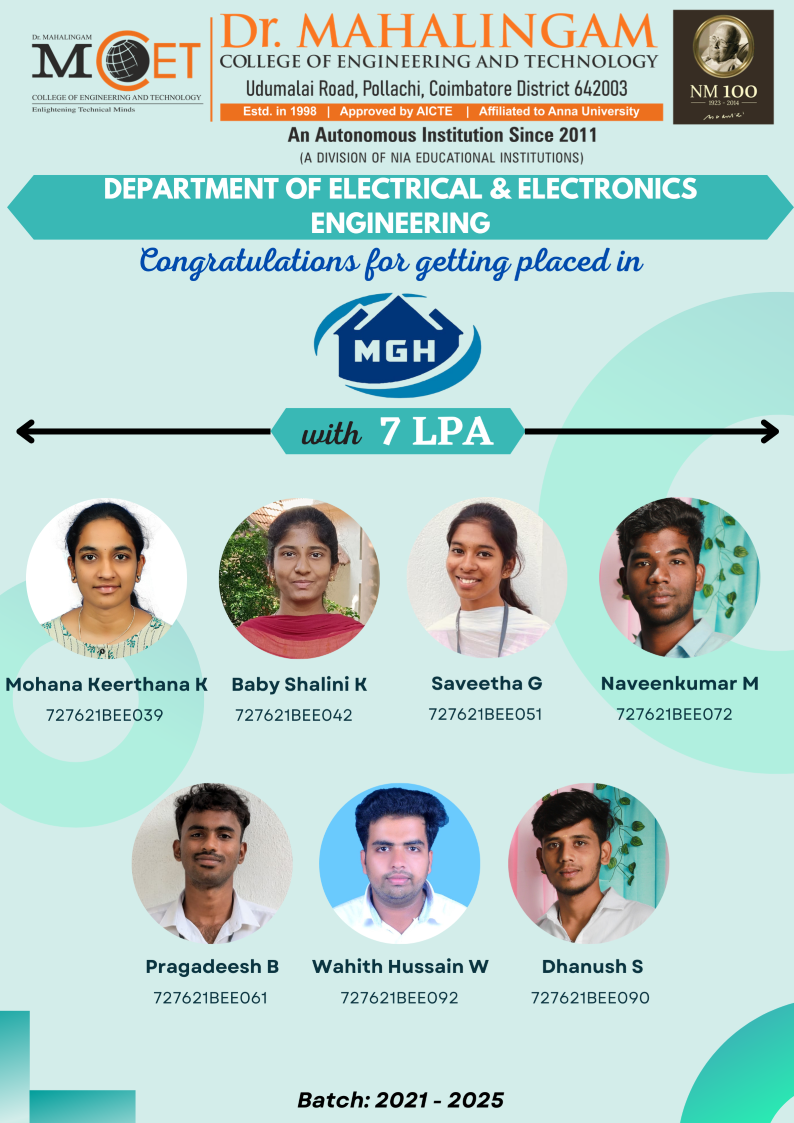 Placement Details - Dr. Mahalingam College of Engineering and Technology (MCET)